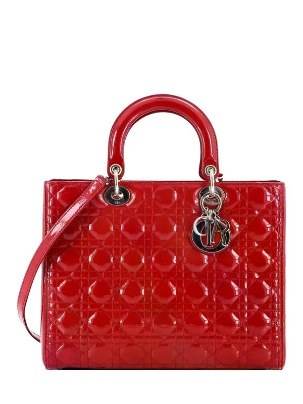 Dior Lady Large Satchel Cannage Quilt Patent - Red