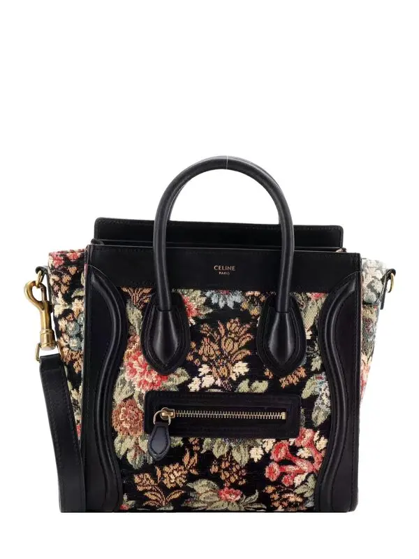 Celine Luggage Nano Satchel Printed Jacquard And Leather - Black