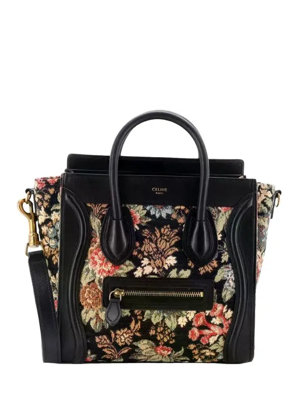 Celine Luggage Nano Satchel Printed Jacquard And Leather - Black