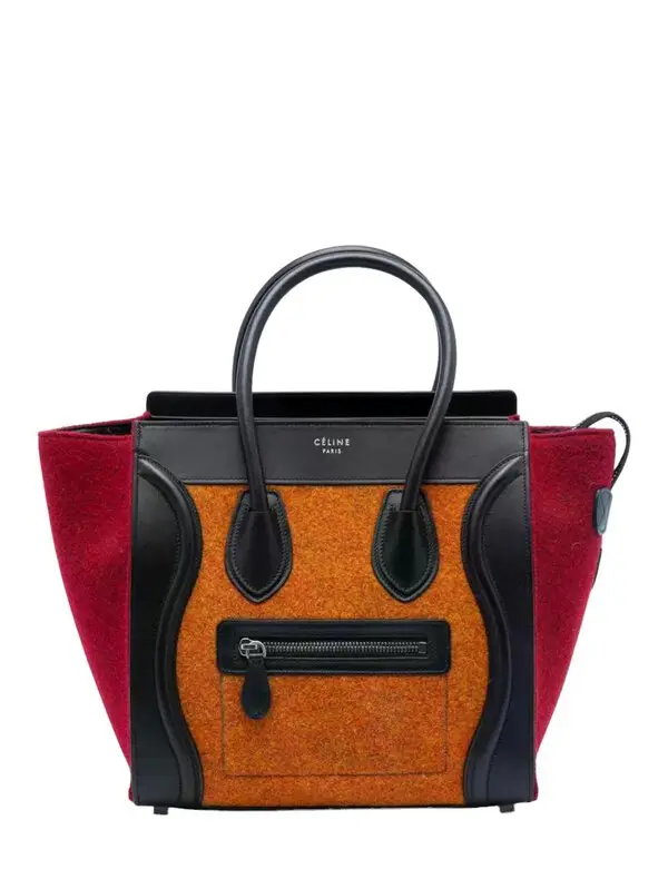 Celine 2016 Micro Tricolor Felt Wool And Calfskin Luggage Tote Bag - Multicolour