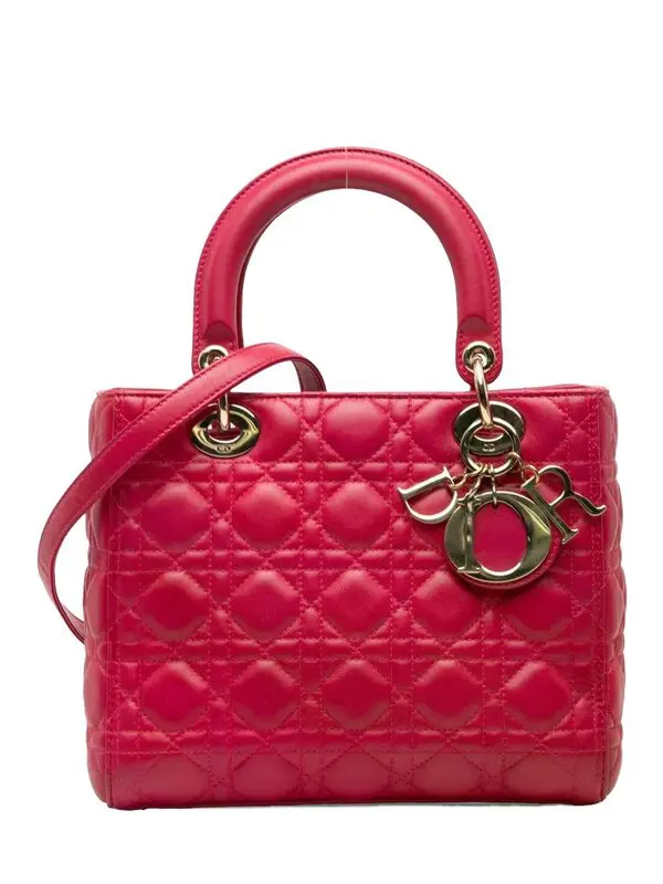 Dior 2014 Medium Lambskin Cannage Lady Satchel - Pink
