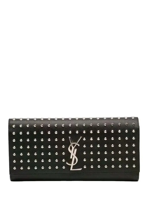 Saint Laurent 2015 Grain De Poudre Studded Monogram Kate Clutch Bag - Black