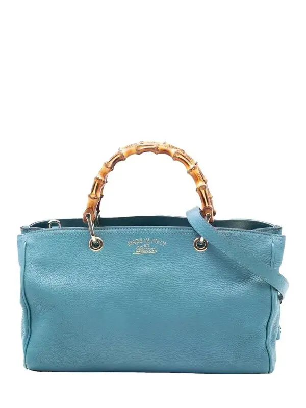 Gucci Medium Calfskin Bamboo Shopper Satchel - Blue
