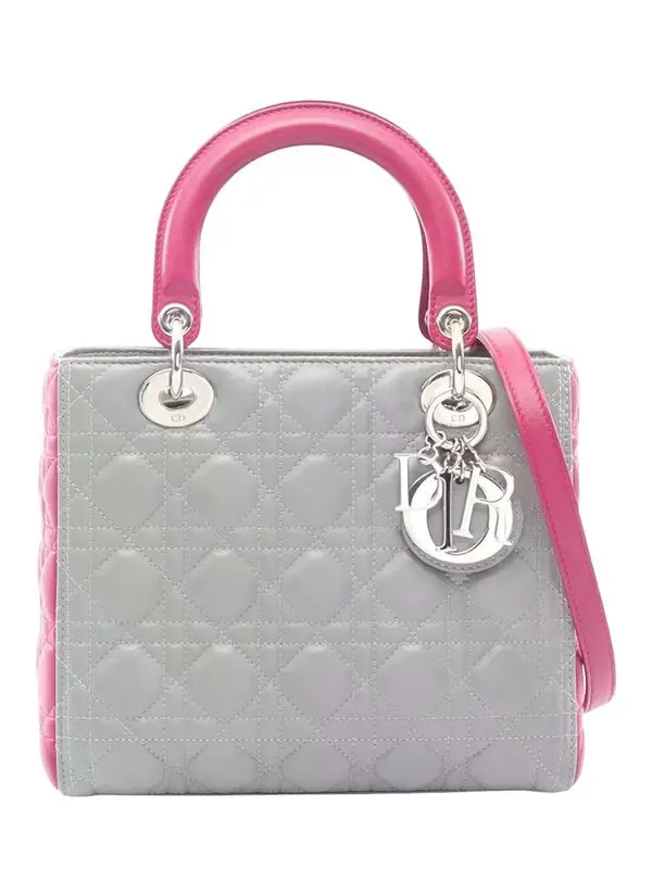 Dior 2014 Medium Lambskin Cannage Lady Satchel - Grey