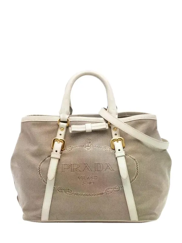 Prada Canvas Canapa Logo Bow Satchel - Brown