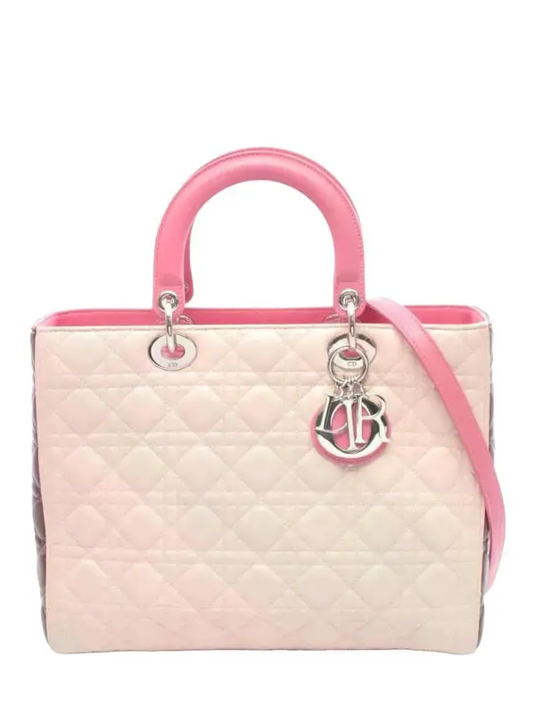 Dior 2010-2016 Large Lambskin Cannage Lady Satchel - Pink