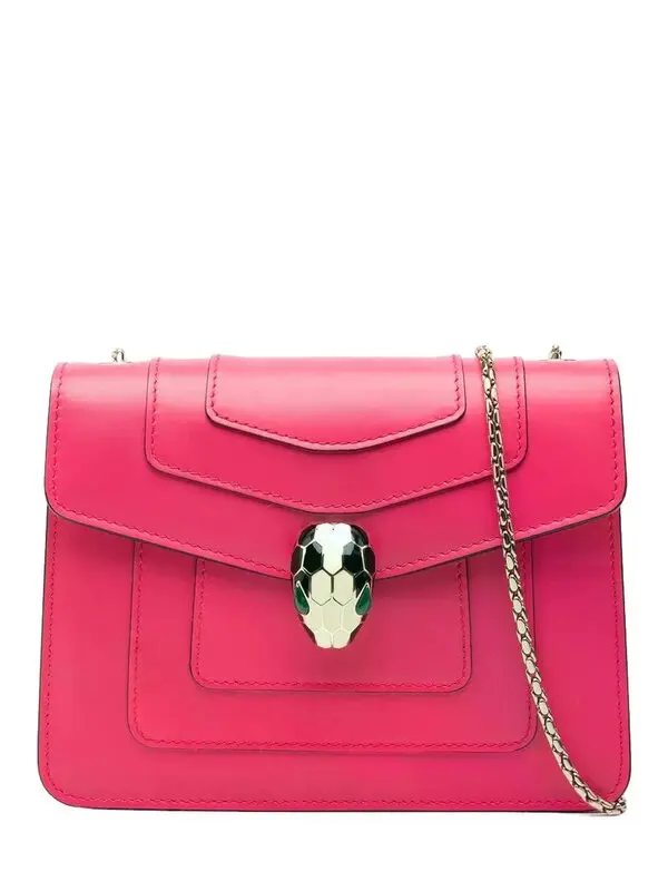 BVLGARI 2010-2025 Small Leather Square Serpenti Forever Chain Crossbody Bag - Pink