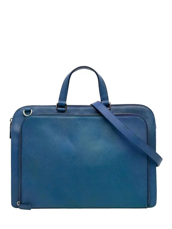 Prada Saffiano Cuir Briefcase Business Bag - Blue