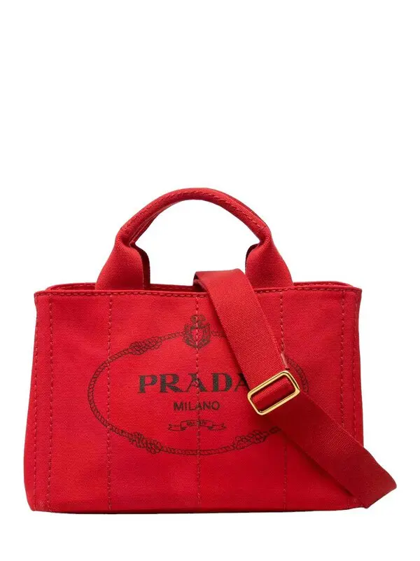 Prada Small Canapa Logo Satchel - Red