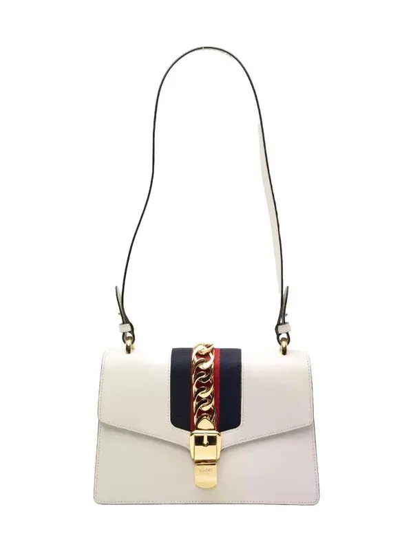 Gucci Small Leather Sylvie Web Satchel - White