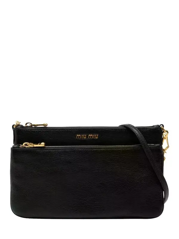 Miu Miu 2010-2025 Goatskin Madras Double Zip Crossbody Bag - Black