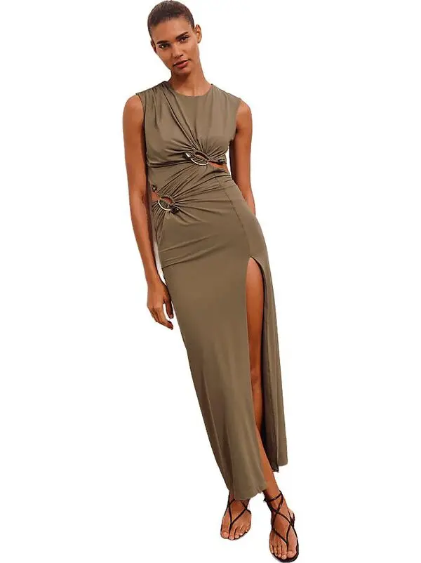 Bardot Felix Sleeveless Split Maxi Dress - Khaki