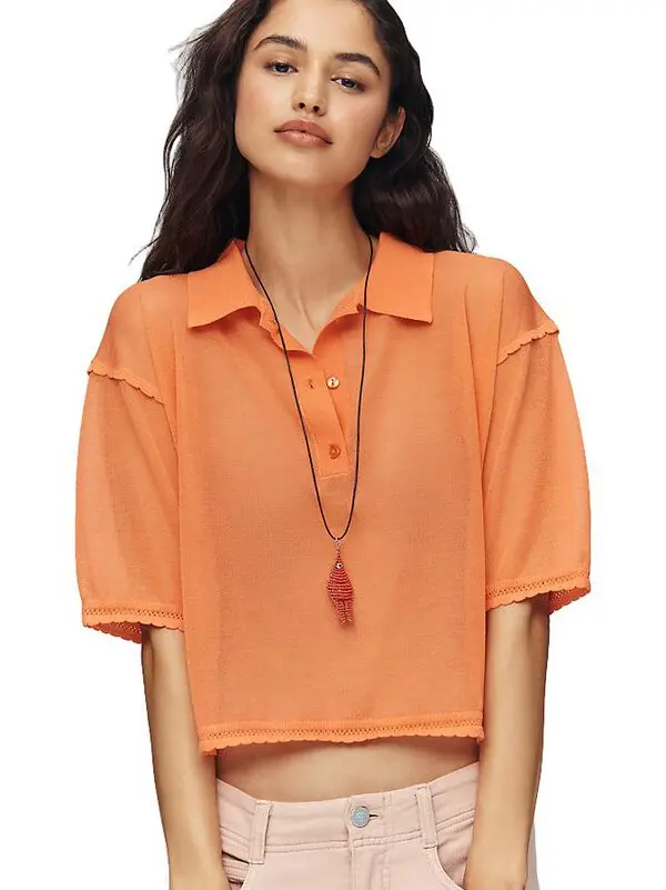 Maeve Short Sleeve Sheer Pullover - Mango