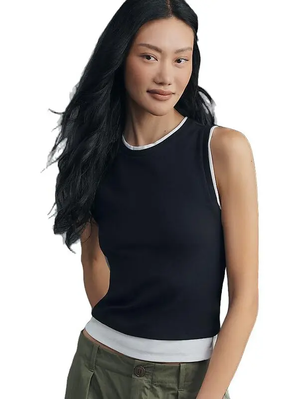 Maeve 100% Cotton Double-layer Tank Top - Anthracite/bright White