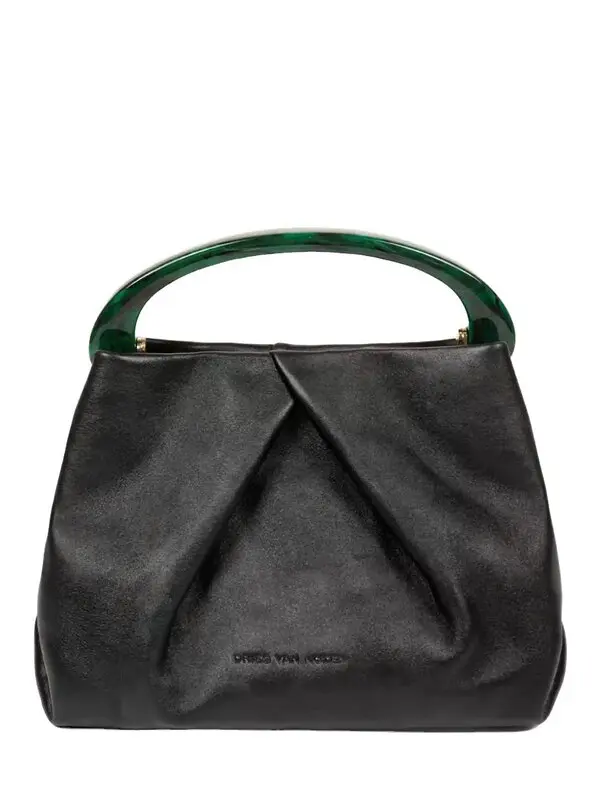 Dries Van Noten Pleated Leather Tote - Black