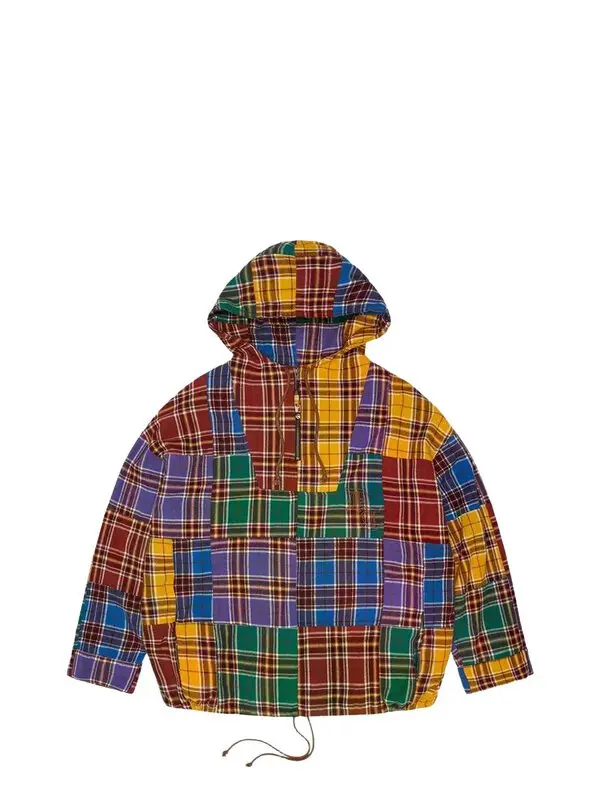 DENIM TEARS Mvp Plaid Patchwork Zip-collar Hoodie - Red