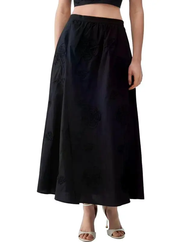 Liu Jo Embroidery Slit Midi Skirt - Black