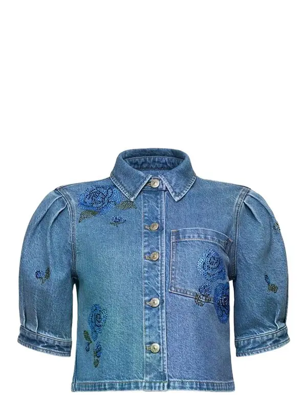 Cinq À Sept Halsie Puff-sleeved Denim Shirt - Blue