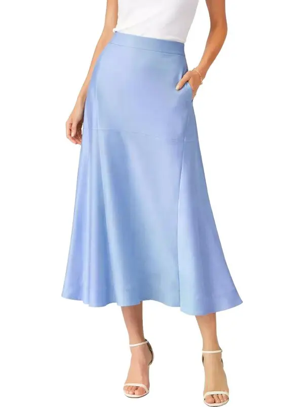 NOUVELLE SILK95FIVE Chamonix Flared Midi Skirt - Blue