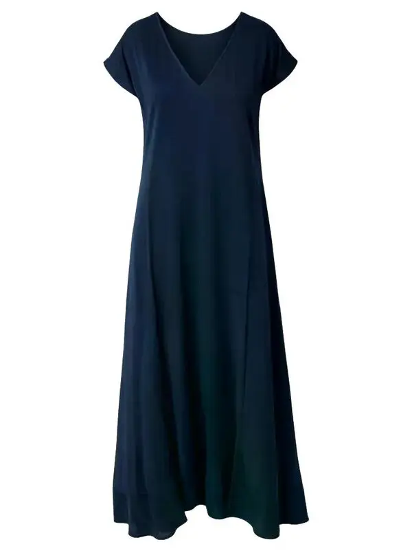 NOUVELLE SILK95FIVE V-neck Midi Dress - Blue