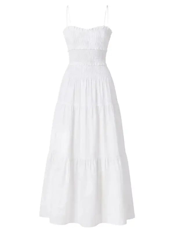 Michael Kors Shirred Tiered Maxi Dress - White