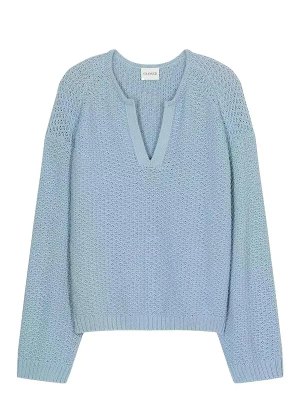 Closed Long-sleeve V-neck Sweater - Blue