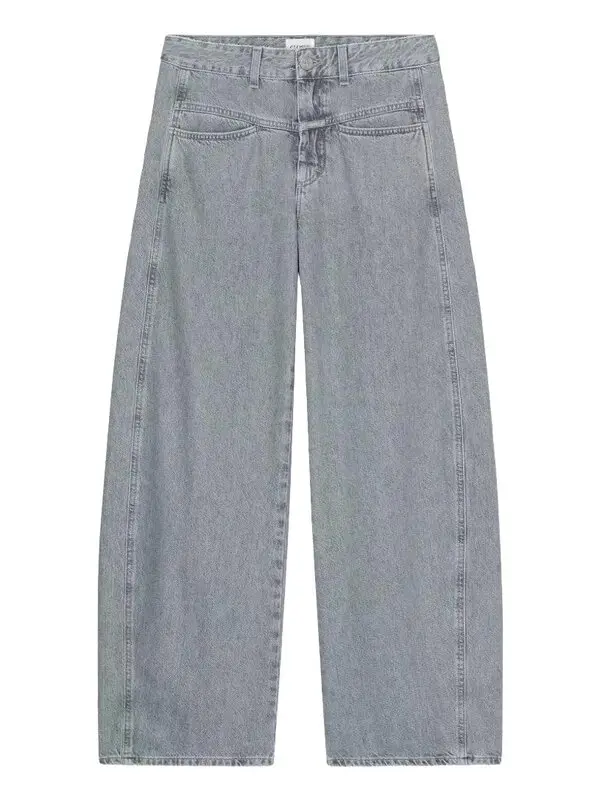 Closed Front-pocket Wide-leg Jeans - Grey