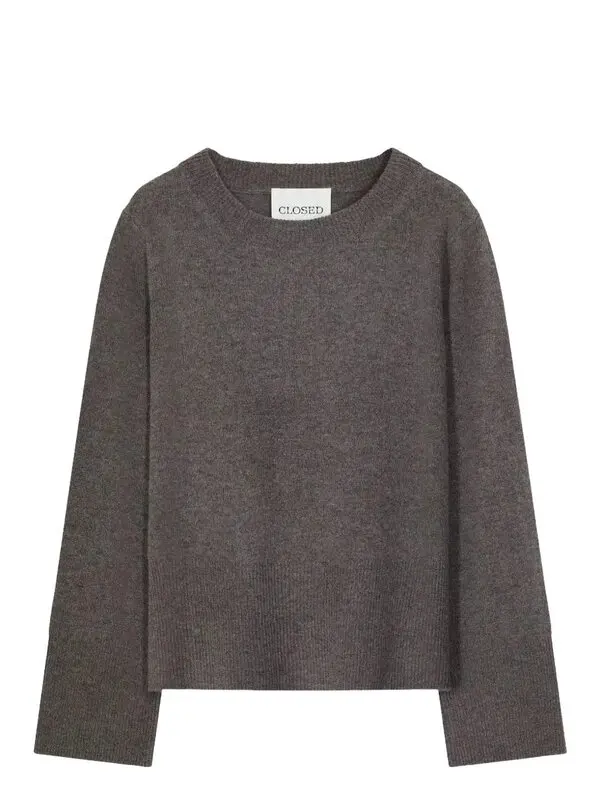 Closed Crew-neck Long-sleeve Sweater - Brown