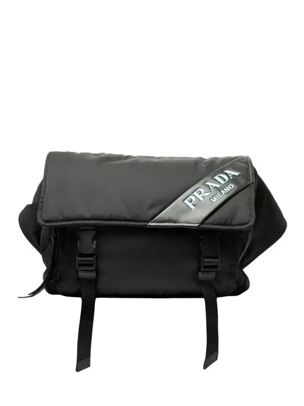 Prada Soft Calf Trimmed Tessuto Belt Bag - Black
