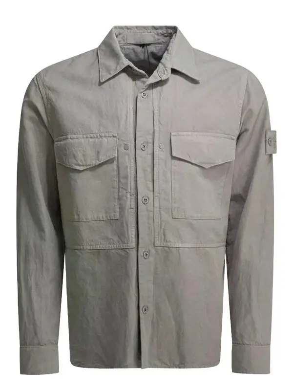 Stone Island Logo-patch Flap-pocket Shirt - Grey