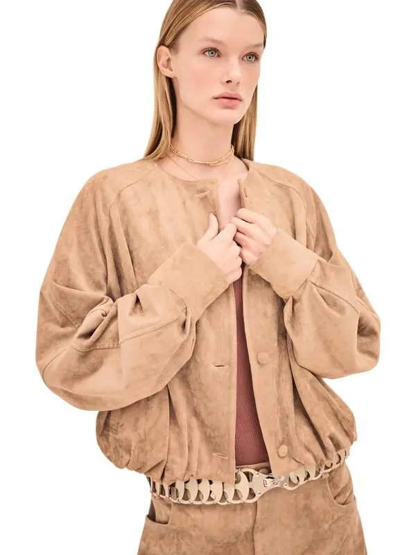 Alexis Cruz Suede Bomber Jacket - Walnut