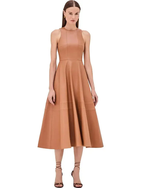 Alexis England Vegan Leather Midi Dress - Saddle