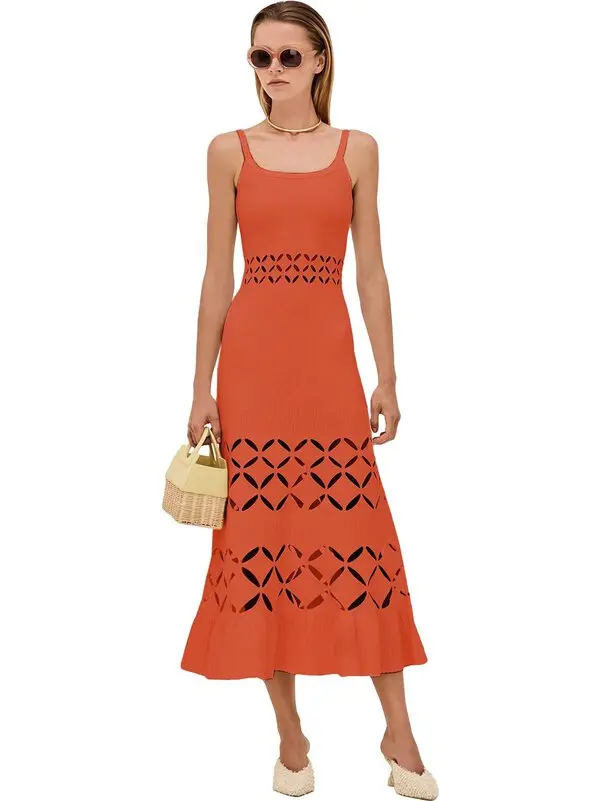 Alexis Elayne Midi Dress - Red Orange