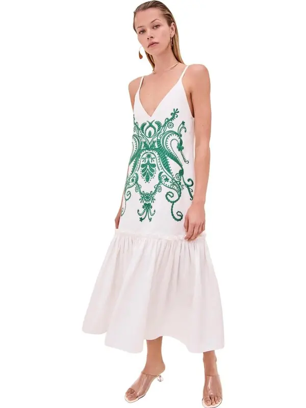 Alexis Aniya Embroidered Midi Dress - Wht/emerald Rhapsody