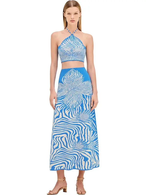 Alexis Jazlyn Printed A-line Skirt - Blue Bloom