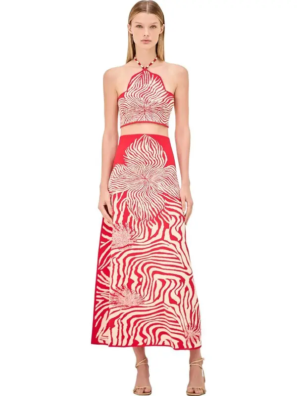 Alexis Jazlyn Printed A-line Skirt - Red Bloom