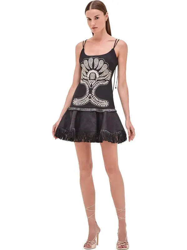 Alexis Kikie Embroidered Mini Dress - Black White