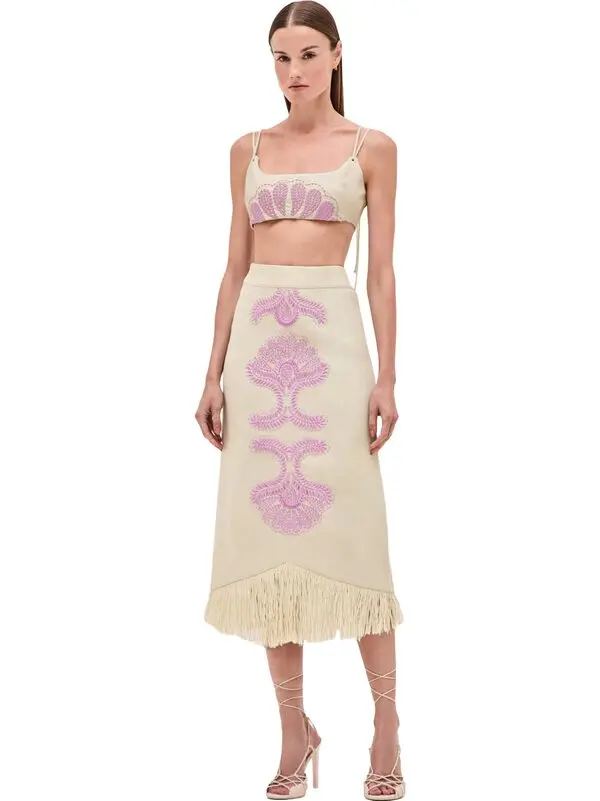 Alexis Jenan Embroidered Midi Skirt - Sage Lilac
