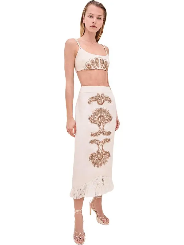 Alexis Jenan Embroidered Midi Skirt - Natural