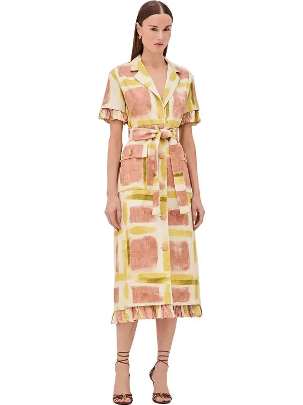 Alexis Arbena Printed Midi Dress - Yellow Brushstroke