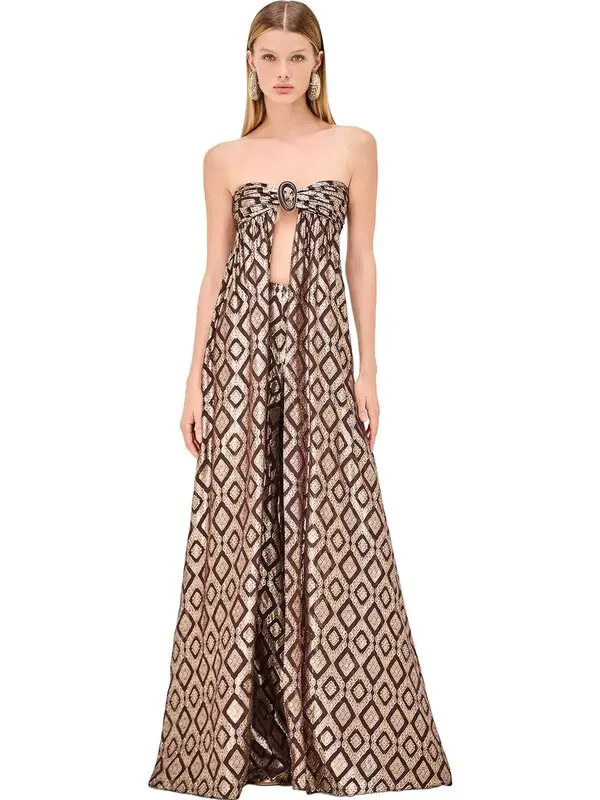 Alexis Maxine Metallic Jacquard Pant - Cordovan