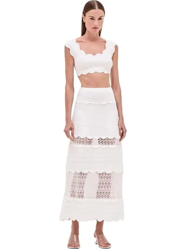 Alexis Lise Scalloped Trim Knit Top - White
