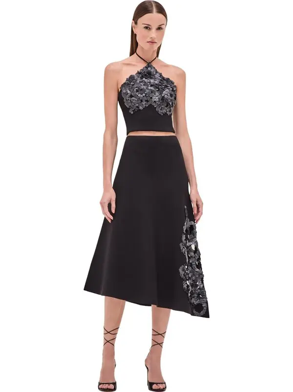 Alexis Maris Knit Midi Skirt - Black Sequin