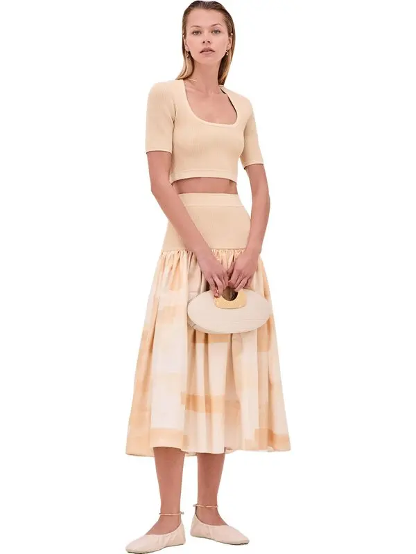 Alexis Arenette Flared Skirt - Beige Brushstroke
