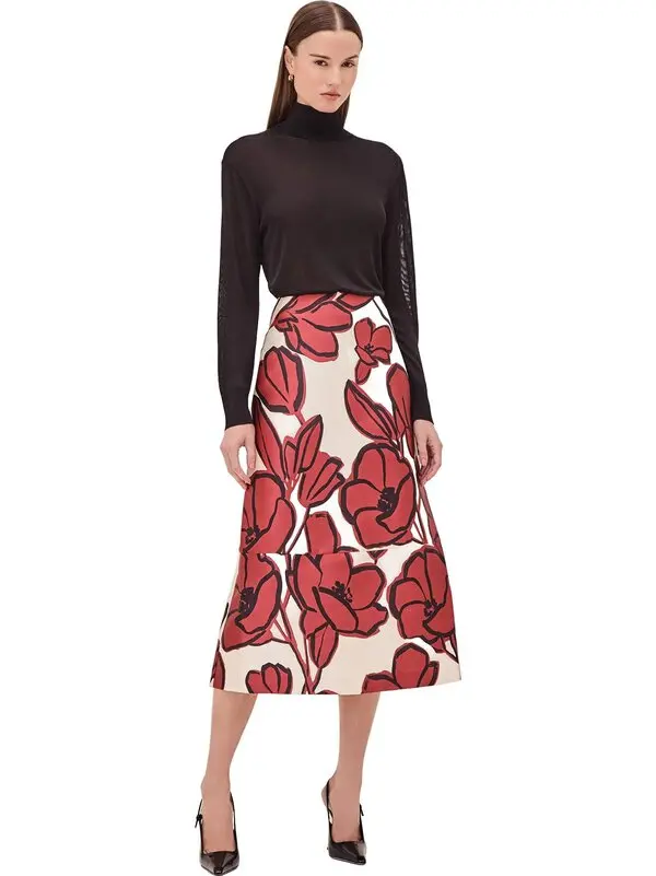 Alexis Patel Floral Print Midi Skirt - Rust Petal