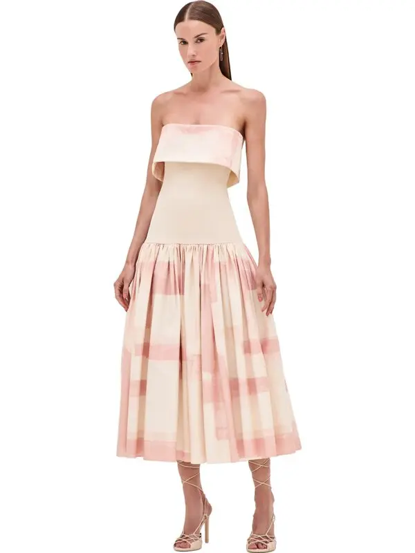Alexis Robia Printed Strapless Midi Dress - Pink Brushstroke