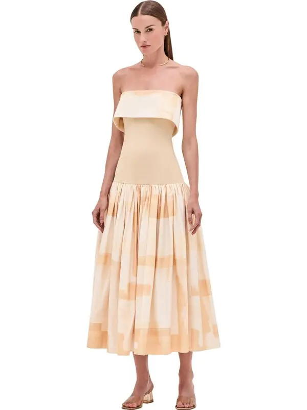 Alexis Robia Midi Dress - Beige Brushstroke
