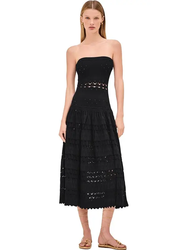 Alexis Payge Tiered Knit Eyelet Strapless Dress - Black