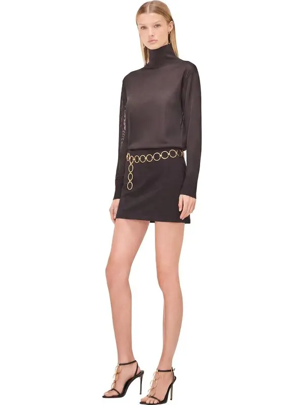 Alexis Suede Mini Skirt With Gold Ring Belt - Black
