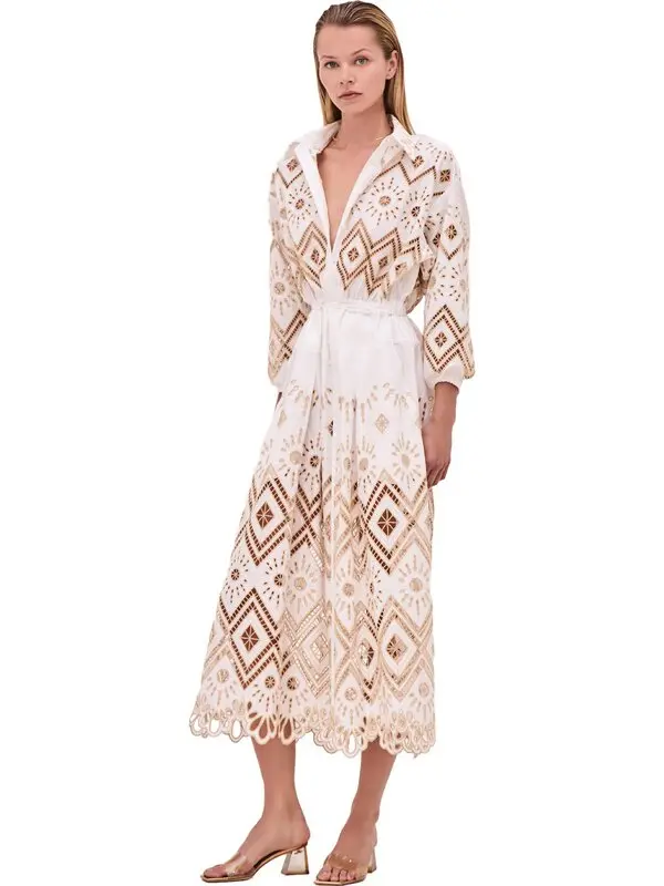 Alexis Portello Cotton Midi Dress - White